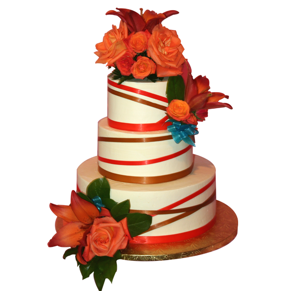 (1023) Round Three Tier Fall Wedding Cake - ABC Cake Shop & Bakery