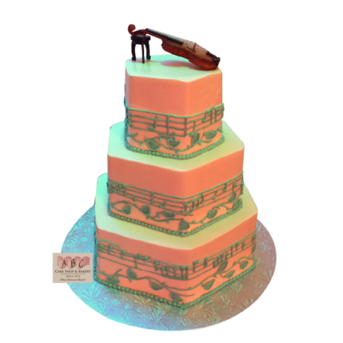 (2077) 3 Tier Hexagon Cake with Cello & Music Notes - ABC Cake Shop ...
