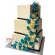 (2221) 3 Tier Square Offset Wedding turquoise and cream flowers - ABC Cake Shop & Bakery